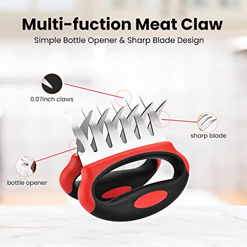 LSENLTY Meat Shredder Claws, BBQ Claws for Shredding Meat, Dishwasher Safe Meat Shredder Tool, Heavy Duty 304 Stainless Steel Pulled Pork Shredder Claw with Bottle Opener for BBQ, Grill, Turkey