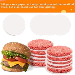 Wiwaplex Hamburger Press Patty Maker Set Non-Stick Meat Patty Presser Handle Patty Burger Maker Mold with 100 Wax Patty Paper Sheets for Home & Kitchen