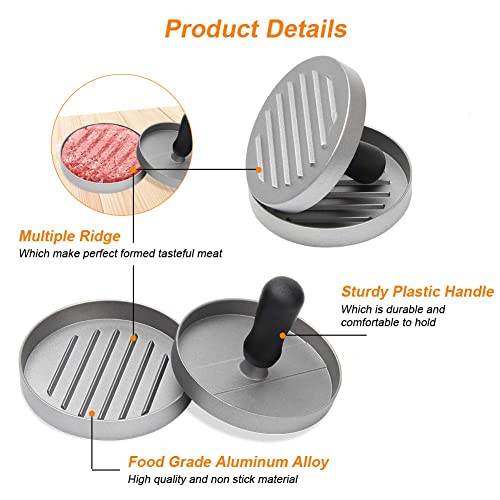 Wiwaplex Hamburger Press Patty Maker Set Non-Stick Meat Patty Presser Handle Patty Burger Maker Mold with 100 Wax Patty Paper Sheets for Home & Kitchen