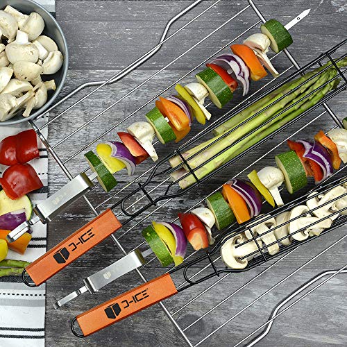 D-ICE Kebab Grilling Basket & Grilling Skewers Stainless Steel - Kabob Grilling Baskets set of 4 & 2 Metal BBQ Skewers. Kabob Basket for Veggies, Jumbo Shrimps - Grilling Baskets & Barbecue Skewers