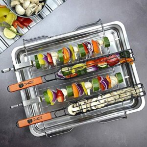 D-ICE Kebab Grilling Basket & Grilling Skewers Stainless Steel - Kabob Grilling Baskets set of 4 & 2 Metal BBQ Skewers. Kabob Basket for Veggies, Jumbo Shrimps - Grilling Baskets & Barbecue Skewers