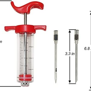 Meat Injector Syringe,Stainless Steel Food Seasoning Syringe Kit with 1pc Barbecue Brush, 2pcs Needles and 1pc Needles Cleaner, Great for BBQ, Grilling, Baking and Cooking