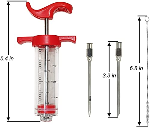 Meat Injector Syringe,Stainless Steel Food Seasoning Syringe Kit with 1pc Barbecue Brush, 2pcs Needles and 1pc Needles Cleaner, Great for BBQ, Grilling, Baking and Cooking