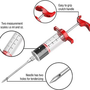 Meat Injector Syringe,Stainless Steel Food Seasoning Syringe Kit with 1pc Barbecue Brush, 2pcs Needles and 1pc Needles Cleaner, Great for BBQ, Grilling, Baking and Cooking