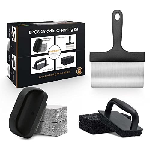 Griddle Cleaning Kit for Blackstone, Flat Top Grill Cleaning Kit with Grill Stone, Griddle Scraper & Griddle Brush Easy to Remove Stain