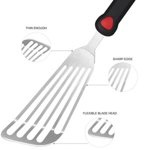 KSENDALO 13.15" Fish Spatula with Stainless Steel Blade Flexible Slotted Thin Fish Turner with a Silicone Handle Easier For Cooking Flipping Frying Grilling Egg Fish Meat or more