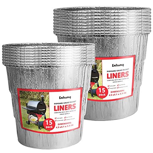 Entsong 15 Pack Drip Grease Bucket Liner Replacement for Traeger HDW152, Smoker Disposable Lines for Catching Grease, Compatible with Oklahoma Joe's, Z Grills, etc Grills Pellet