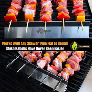 Cave Tools Kebob Rack For Shish Kebab Skewers - Stainless Steel Build Compatible with Wood, Round, Metal, Flat or Bamboo Skewers - BBQ Grilling Accessories