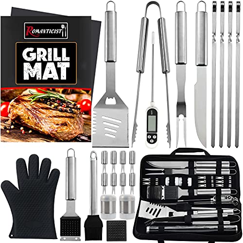 Romanticist 26PCS Barbecue Tool Set with Storage Bag - Portable Grill Tool Kit - Professional BBQ Set for Outdoor Cooking and Camping Grill Accessories Sets