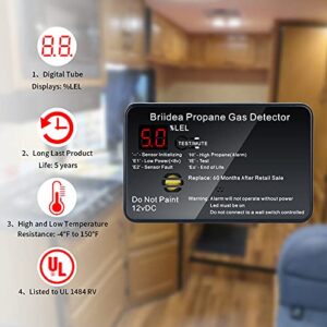 RV Propane Alarm, Briidea Propane Gas Detector with 85dB Loud Alarm, 12 VDC, Black