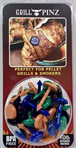 grill pinz - essential grilling accessory - attach and combine food while cooking (better than grill skewers) - perfect for attaching bacon to meat on the grill (32 pack)