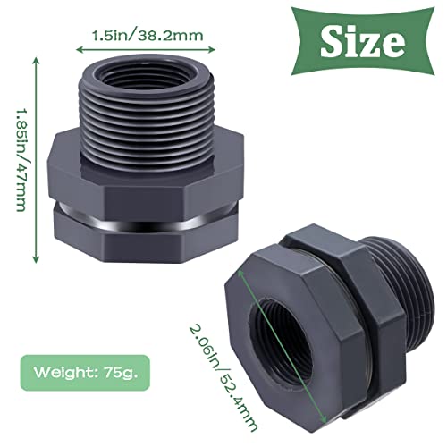 Seamaka 2 PCS 3/4 Inch Female PVC Bulkhead Fitting with Thick Silicon Seal Gasket for Water Tanks, Aquariums, Tubs, Pools O-H-007