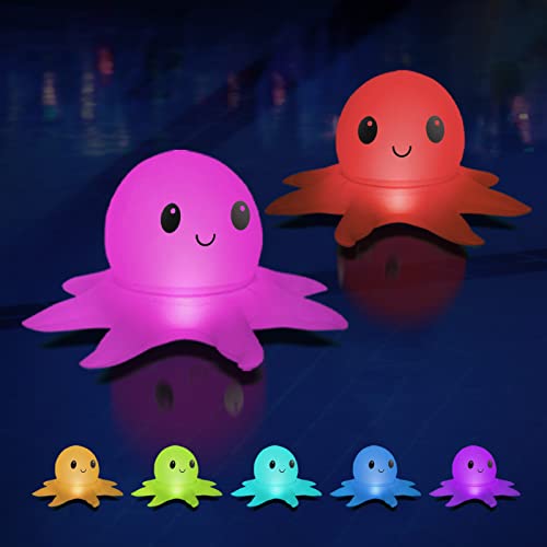 Floating Pool Lights Solar Powered Waterproof Inflatable Octopus Light with Remote Outdoor LED Glow Decoration Lighting for Swimming Pool, Pond, Garden Fountain 2Pack