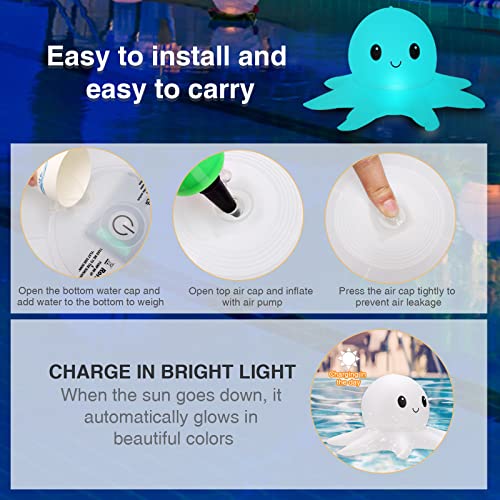 Floating Pool Lights Solar Powered Waterproof Inflatable Octopus Light with Remote Outdoor LED Glow Decoration Lighting for Swimming Pool, Pond, Garden Fountain 2Pack