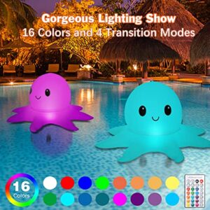 Floating Pool Lights Solar Powered Waterproof Inflatable Octopus Light with Remote Outdoor LED Glow Decoration Lighting for Swimming Pool, Pond, Garden Fountain 2Pack