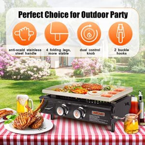 QuliMetal Portable Griddle Flat Top Grill 22 Inch Table Top Griddle 2 Burner Propane Grill with Carry Bag Outdoor Griddle Camping Griddle 24,000 BTU 348 Sq 304 Stainless Steel for Party Tailgating