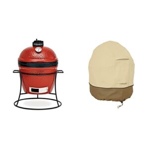 kamado joe kj13rh joe jr. 13.5 inch portable charcoal grill with cast iron cart and heat deflectors, blaze red & classic accessories veranda water-resistant 21 inch kamado mini ceramic bbq grill cover