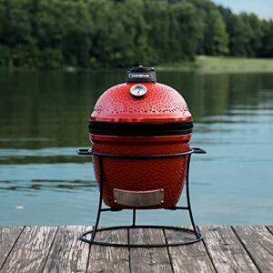 Kamado Joe KJ13RH Joe Jr. 13.5 inch Portable Charcoal Grill with Cast Iron Cart and Heat Deflectors, Blaze Red & Classic Accessories Veranda Water-Resistant 21 Inch Kamado Mini Ceramic BBQ Grill Cover