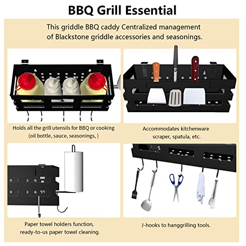 TUDALLK Griddle Caddy for 28"/36" Blackstone Griddles, Space Saving Blackstone Griddle Accessories for Outdoor Grill, BBQ Accessories Organizer with Paper Towel Holder