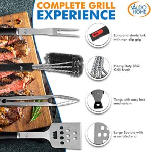 Valdo Home Heavy Duty BBQ Grill Tool Set Stainless Steel Utensils Kit Locking Tongs, Spatula, Fork, Barbecue Grill Cleaning Brush - Barbecue Grilling Accessories