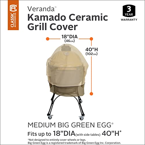 Classic Accessories Veranda Water-Resistant 18 Inch Kamado Ceramic BBQ Grill Cover