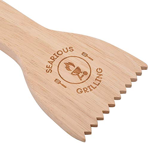 Searious Grilling Wood Grill Scraper Tool with Bottle Opener – Safe & Eco-Friendly BBQ Grill BrushAlternative – Grill Grate Cleaner,Wooden Tongs & Storage Bag Set