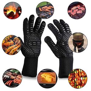 Hogarest Heat Resistant BBQ Gloves, Non-Slip Silicone Oven Mitts for Cooking, Grill, Frying, Baking, Barbecue, Fireproof and Cut-Resistant, 1 Pair, Orange Red