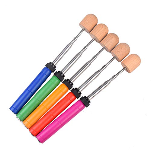 5 Sets Extendable Rotary Roasting Sticks with Interchangeable 304 SS Fork Biscuit Cup Roaster Head-Good for Campfire Pie,S'More Marshmallow Hot Dog Fire Pit BBQ -Sturdy Telescopic Rod and Wood Handle