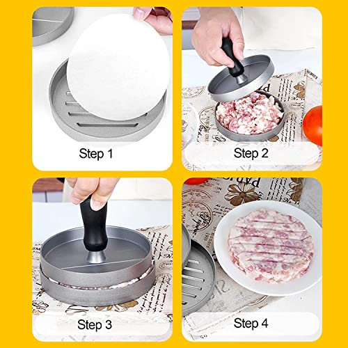 UIRIO Burger Press Patty Maker - Kitchen Mold Hamburger Press with 120 Parchment Papers - Non-Stick Sturdy and Easy to Use - Meat Beef Cheese Veggie Smash Burger Press