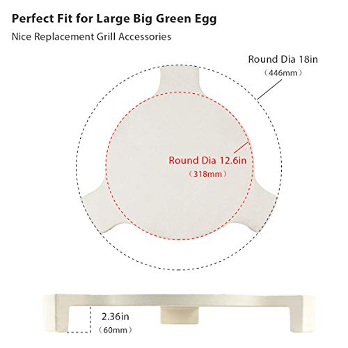 QQMaster 18" Plate Setter Big Green Egg Accessories Heat Deflector Smoking Plate Pizza Stone With 3 Legs For Large Big Green Egg,18" Kamado Grill,18" grilling surface Grill Grate Extender-Extra Thick