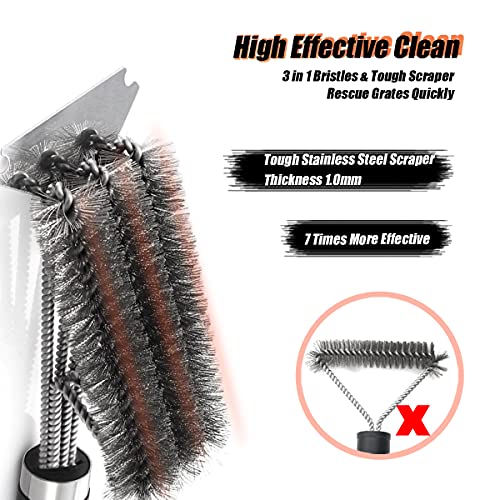 BBQ Grill Cleaning Brush & Scraper - Safe Stainless Steel Barbecue Clean Wire Brush, Best Rated Kitchen Perfection Long Handle Cleaner for Charcoal, Porcelain, Gas Grilling Grates 1 Pcs