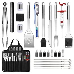 eigno grilling accessories bbq grill tools set, 27pcs stainless steel barbecue grill tools kit with meat thermometer and injector, perfect bbq tools for all your grilling needs