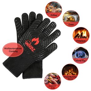 WHDZ BBQ Gloves Heat Resistant Oven Grilling Gloves 1472℉ Durable Fireproof Food Grade Kitchen Grill Gloves for Cooking, Baking, Barbeque, Welding, Cutting, 14 Inch Black