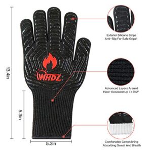 WHDZ BBQ Gloves Heat Resistant Oven Grilling Gloves 1472℉ Durable Fireproof Food Grade Kitchen Grill Gloves for Cooking, Baking, Barbeque, Welding, Cutting, 14 Inch Black