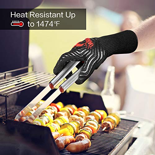 WHDZ BBQ Gloves Heat Resistant Oven Grilling Gloves 1472℉ Durable Fireproof Food Grade Kitchen Grill Gloves for Cooking, Baking, Barbeque, Welding, Cutting, 14 Inch Black