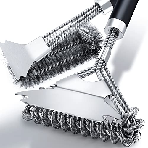 Grill Brush for Outdoor Grill, 2023 for Family Men & Father. 3 in 1 Grill Cleaner Brushes with Scraper Bristle Free, Grill Accessories 18" Stainless Steel Wire BBQ Brush.