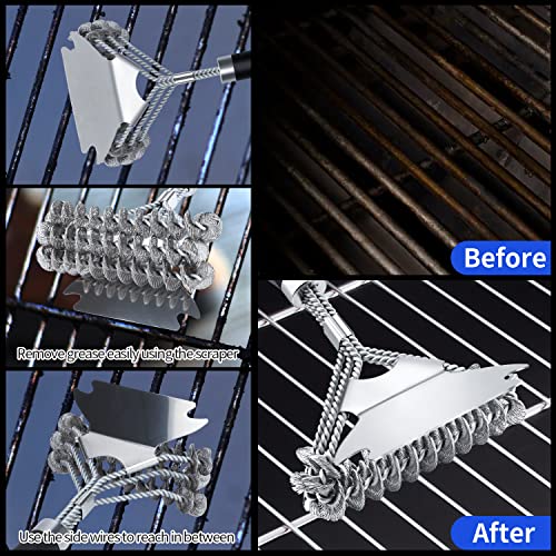 Grill Brush for Outdoor Grill, 2023 for Family Men & Father. 3 in 1 Grill Cleaner Brushes with Scraper Bristle Free, Grill Accessories 18" Stainless Steel Wire BBQ Brush.