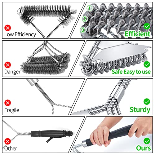 Grill Brush for Outdoor Grill, 2023 for Family Men & Father. 3 in 1 Grill Cleaner Brushes with Scraper Bristle Free, Grill Accessories 18" Stainless Steel Wire BBQ Brush.