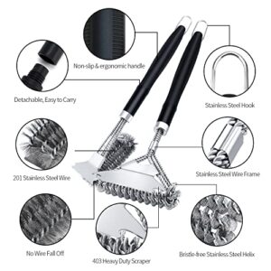 Grill Brush for Outdoor Grill, 2023 for Family Men & Father. 3 in 1 Grill Cleaner Brushes with Scraper Bristle Free, Grill Accessories 18" Stainless Steel Wire BBQ Brush.