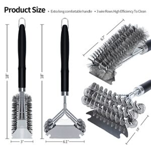 Grill Brush for Outdoor Grill, 2023 for Family Men & Father. 3 in 1 Grill Cleaner Brushes with Scraper Bristle Free, Grill Accessories 18" Stainless Steel Wire BBQ Brush.