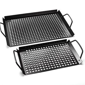 Outset 76452 Non-Stick Grilling and Bbq Grid, 7" x 11", 14" x 11", Set of 2 Black