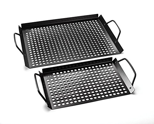 Outset 76452 Non-Stick Grilling and Bbq Grid, 7" x 11", 14" x 11", Set of 2 Black