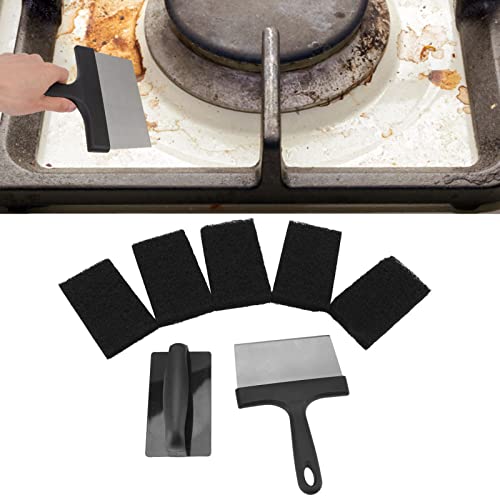 Barbecue Grill Griddle Cleaning Kit,Grill Spatula Set,Cleaner Set Includes Stainless Steel Scraper Brush Sponge Blocks,Griddle Cleaning Kit for Outdoor BBQ, Teppanyaki