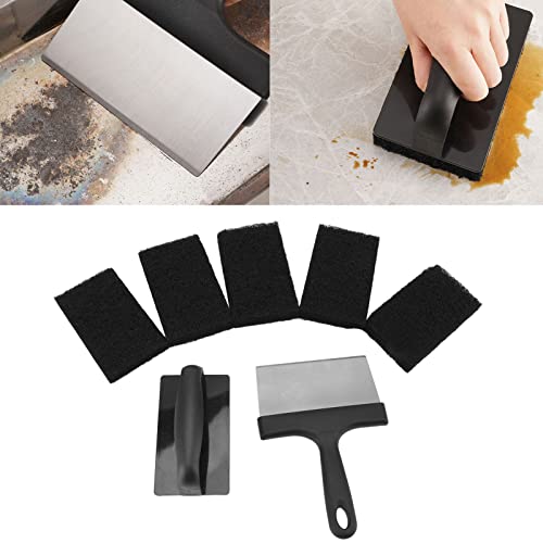 Barbecue Grill Griddle Cleaning Kit,Grill Spatula Set,Cleaner Set Includes Stainless Steel Scraper Brush Sponge Blocks,Griddle Cleaning Kit for Outdoor BBQ, Teppanyaki