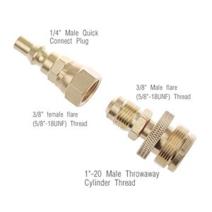 Timsec 1lb Propane Disposal Regulator Adapter Fitting with 1/4" Quick Connect Disconnect Plug, Connects 1lb Camping Grill Stove with 5-40lbs Tanks, for Portable BBQ Grill, Bubby Heater, RV Trailer