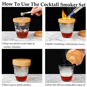 Old Fashioned Smoker Kit, Including Cocktail Smoke Top and 4 Flavor Wood Chips, a Drink Smoker for Infusing Smoke in Cocktails, Whiskey, Bourbon, Wine and Cheese, Gift for Dad, Husband, Men