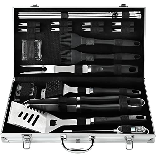 22PCS Grill Tool Set with Aluminum Case for Outdoor Camping Barbecue, Perfect Grill Kit Gift for Men Women on Birthday Father’s Day, Grill Utensils Set, Specially Designed BBQ Set for Pro