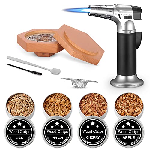 Cocktail Smoker Kit with Torch - Whiskey Smoker Kit Gifts for Men Dad, Drink Smoker Infuser Kit for Smoked Old Fashioned Cocktails, Unique Gifts for Dad, Husband, Boyfriend, Grandpa (No Butane)