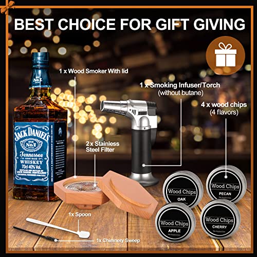 Cocktail Smoker Kit with Torch - Whiskey Smoker Kit Gifts for Men Dad, Drink Smoker Infuser Kit for Smoked Old Fashioned Cocktails, Unique Gifts for Dad, Husband, Boyfriend, Grandpa (No Butane)