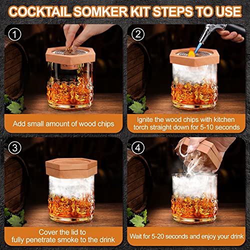 Cocktail Smoker Kit with Torch - Whiskey Smoker Kit Gifts for Men Dad, Drink Smoker Infuser Kit for Smoked Old Fashioned Cocktails, Unique Gifts for Dad, Husband, Boyfriend, Grandpa (No Butane)